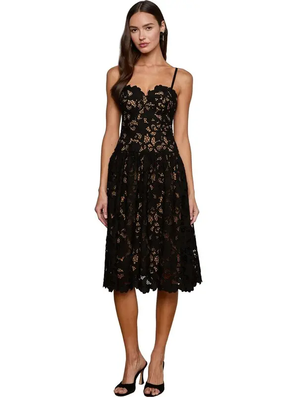 L'Agence Flyn Lace Midi Dress - Black