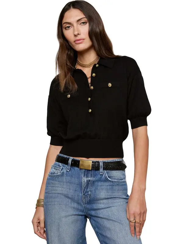 L'Agence Masaki Cropped Sweater - Black/gold