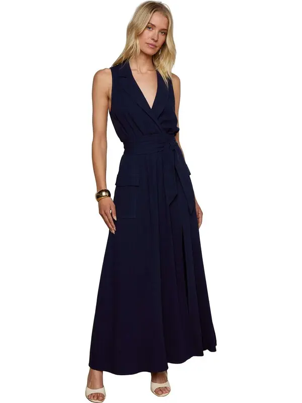 L'Agence Mayer Linen-blend Maxi Dress - Midnight