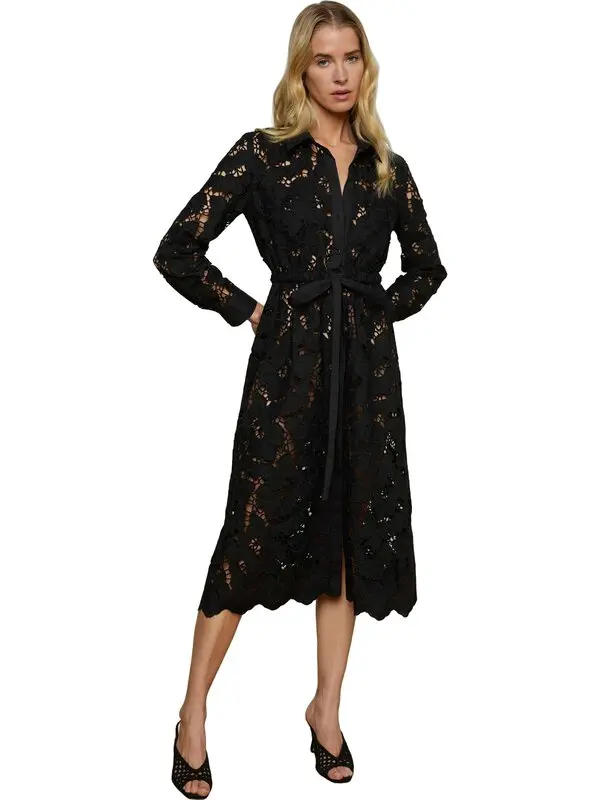 L'Agence Emilio Lace Shirt Dress - Black