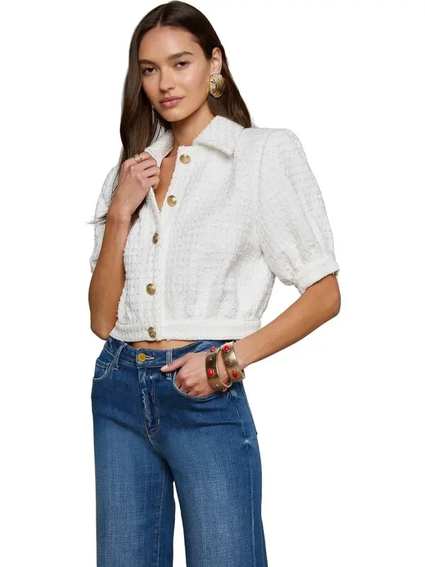 L'Agence Cove Cropped Tweed Jacket - White