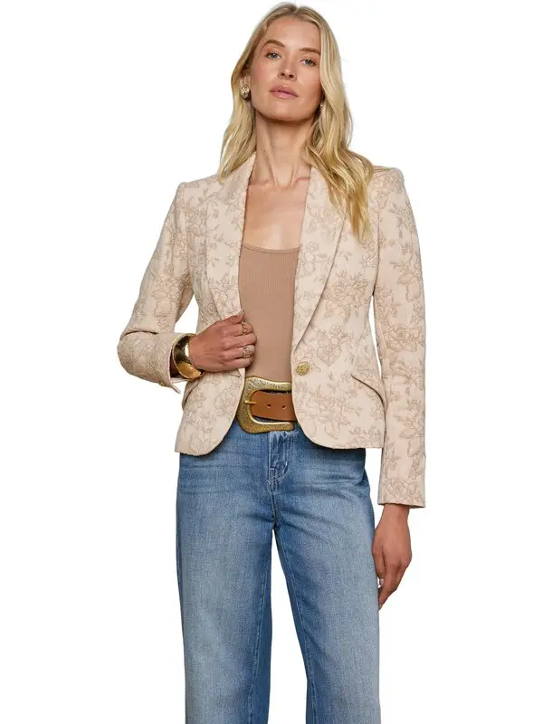 L'Agence Jennah Jacquard Blazer - Neutral Crinkle Twill