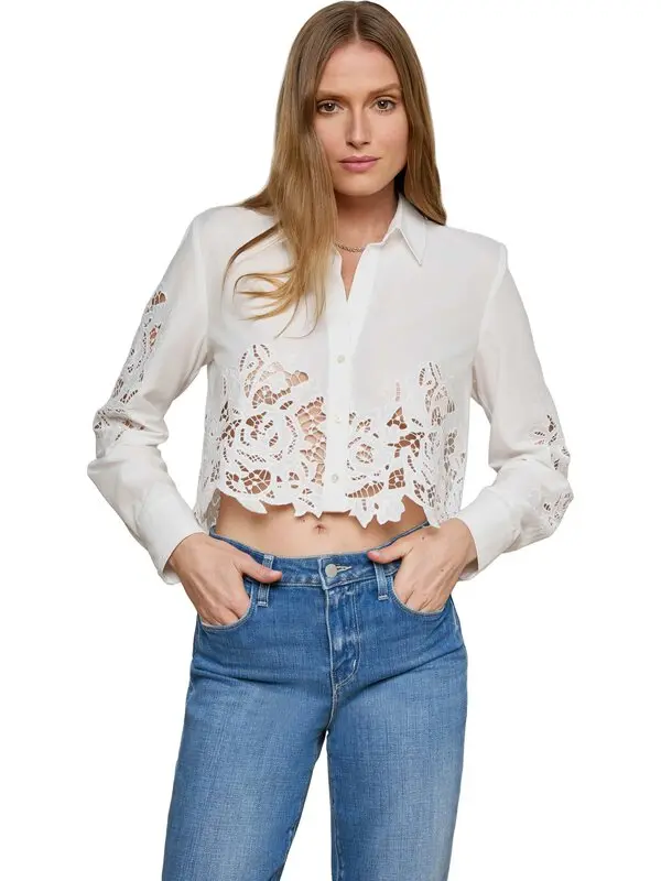 L'Agence Seychelle Cropped Eyelet Blouse - White