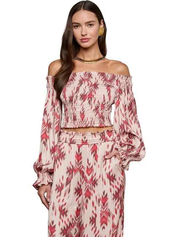 L'Agence Graciela Off-shoulder Top - Tan Multi Ganado Print