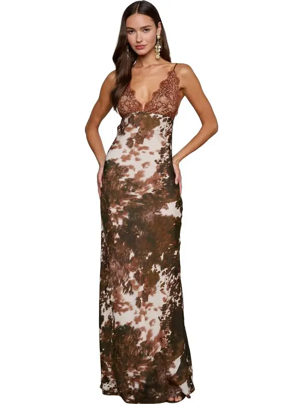 L'Agence Susanna Silk Lace Cow Print Gown - Multi Cowprint