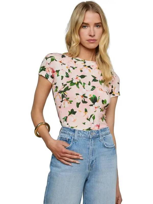 L'Agence Ressi Fitted T-shirt - Pink Multi Magnolia Floral