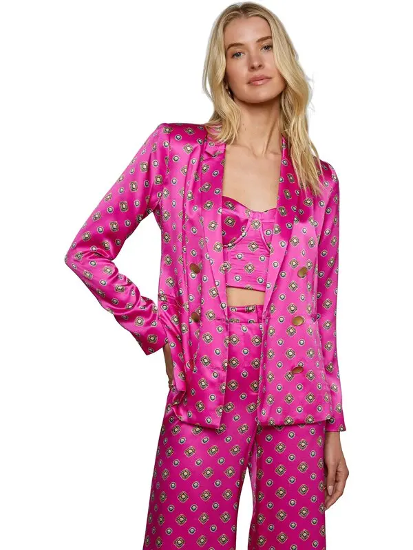L'Agence Colin Silk Blazer - Fuchsia/turquoise Southwestern Geo
