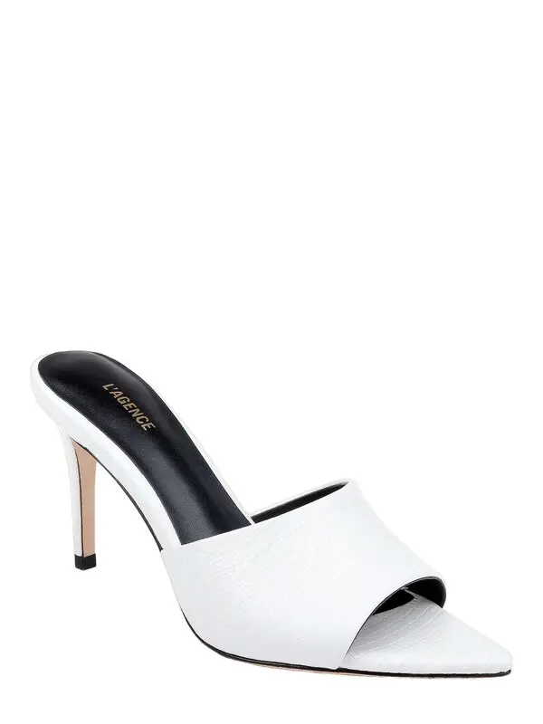 L'Agence Lolita Leather Open-toe Mule - Ivory Lizard Leather