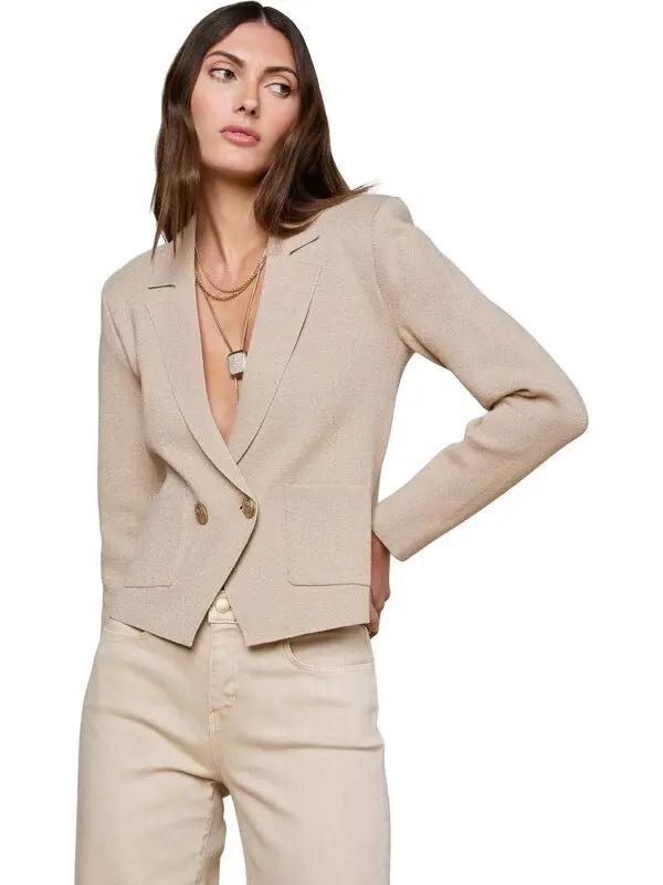 L'Agence Sofia Knit Double-breasted Blazer - Pale Khaki/gold