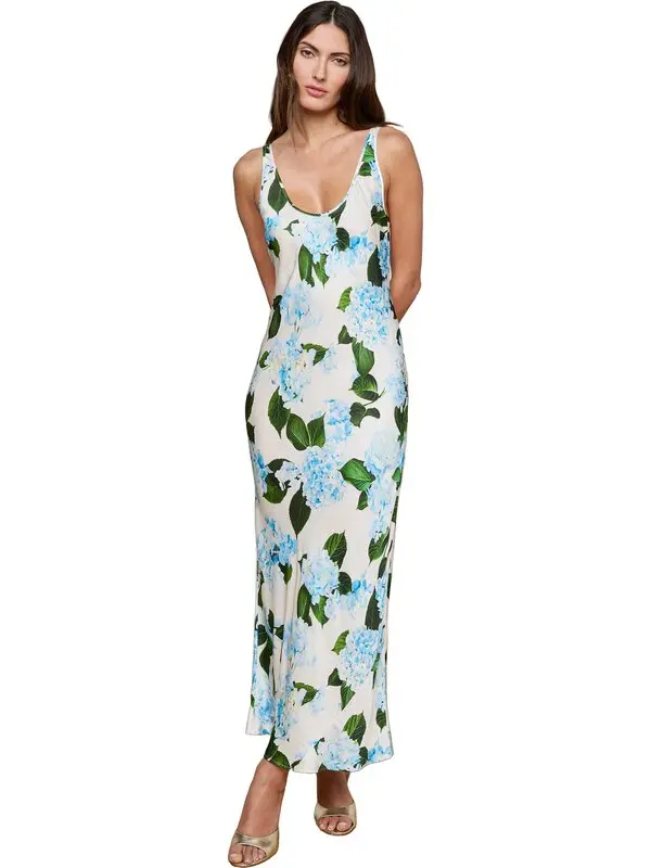 L'Agence Akiya Hydrangea Print Maxi Dress - Ivory/light Blue Large Hydrangea