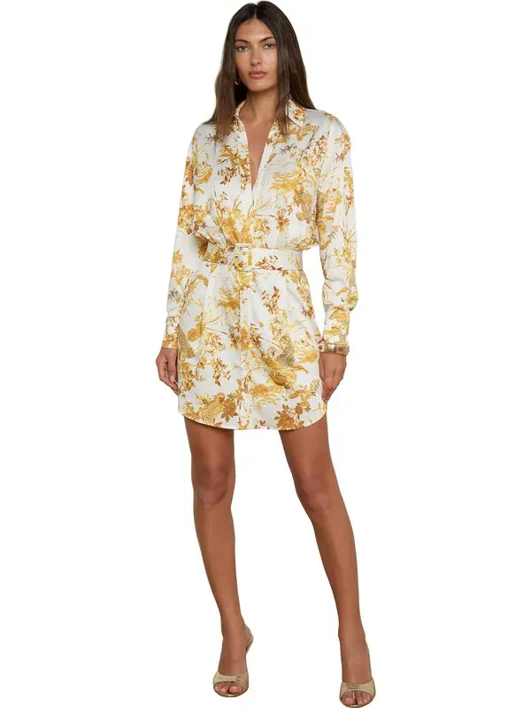 L'Agence Demie Satin Shirt Dress - Ivory/gold Tapestry Jungle