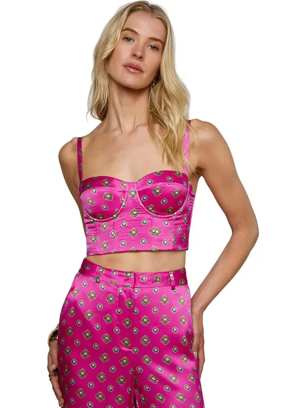 L'Agence Sonya Printed Silk Bustier - Fuchsia/turquoise Southwestern Geo
