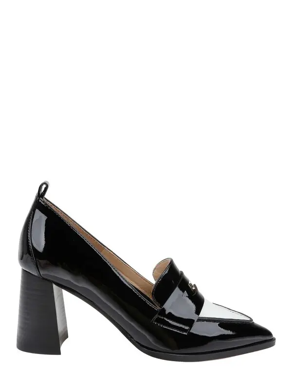 L'Agence Leather Block-heel Loafer - Black/white Patent