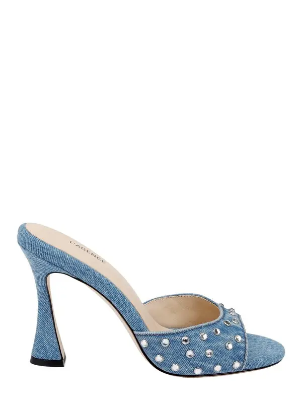 L'Agence Lucienne Embellished Denim Mule - Light Blue Denim