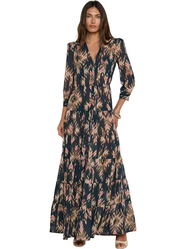 L'Agence Seraphina Tiered Maxi Dress - Charcoal Multi Ganado Print
