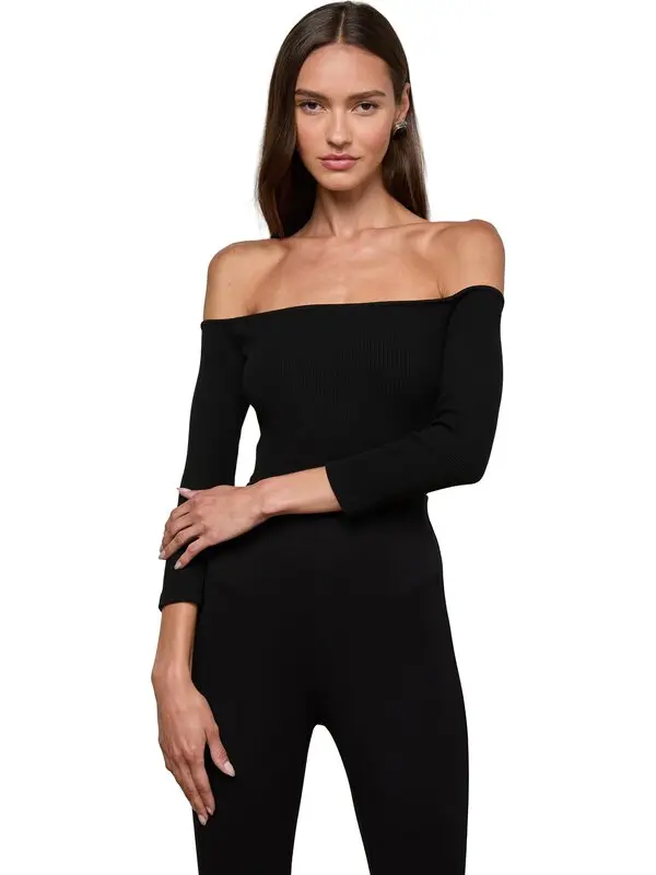 L'Agence Evelyn Off-the-shoulder Bodysuit - Black