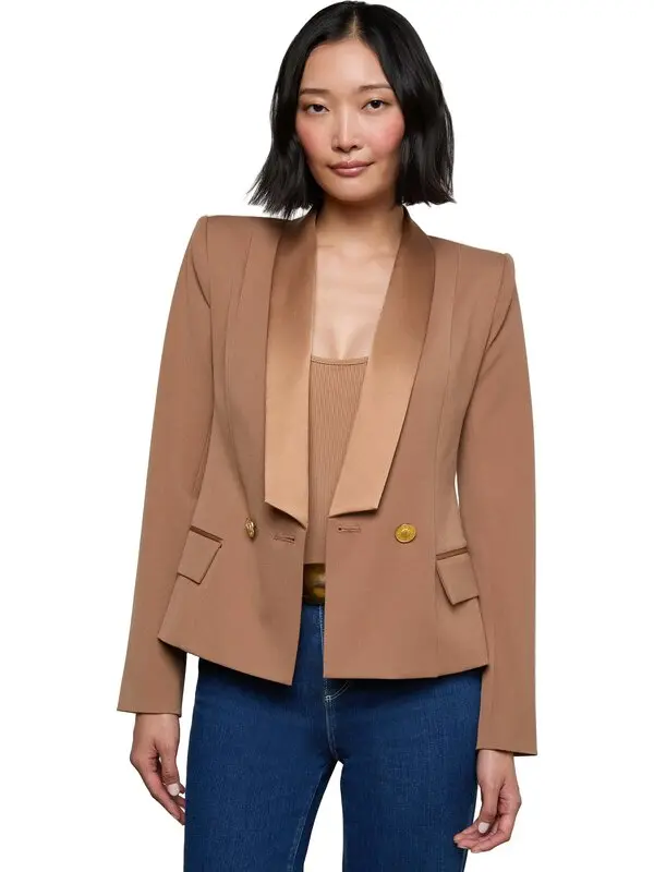 L'Agence Imogen Satin Lapel Blazer - Cinnamon Swirl