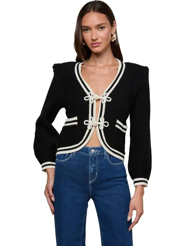 L'Agence Kaito Cropped Cardigan - Black/ivory