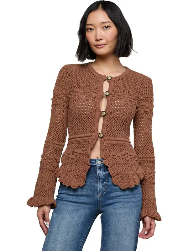 L'Agence Kiva Knit Cardigan - Dark Cinnamon Swirl/gold