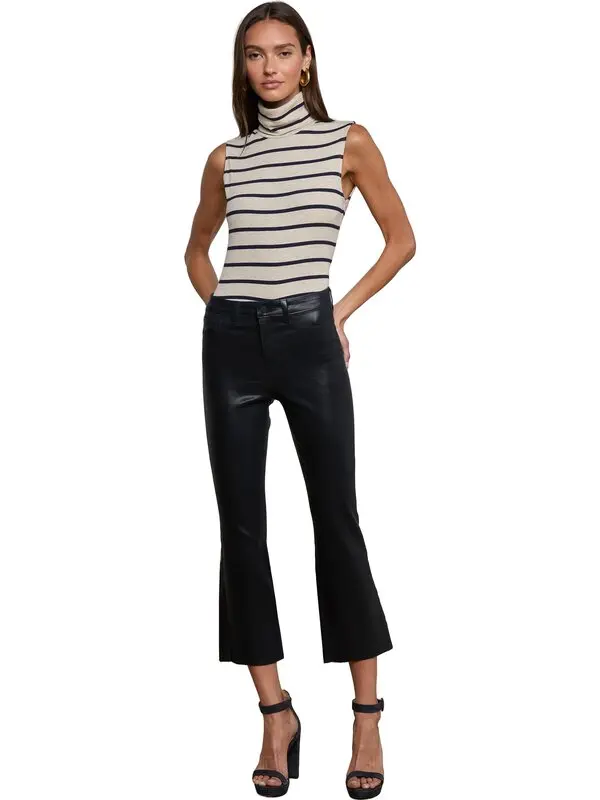 L'Agence Kendra Coated Cropped Flare Jeans - Metro Coated