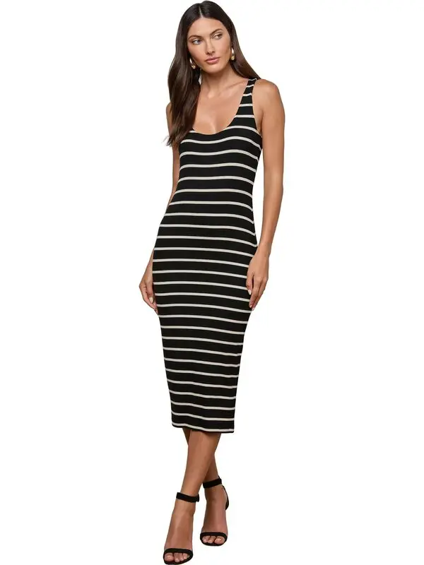 L'Agence Ivanna Midi Tank Top Dress - Black/oat Stripe