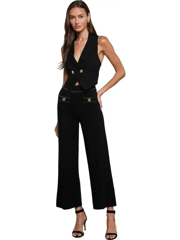 L'Agence Madrid Wide Leg Knit Pants - Black/gold