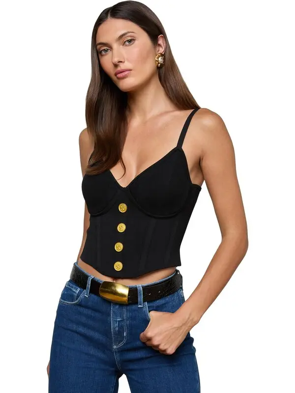 L'Agence Artemis Knit Corset Top - Black/gold