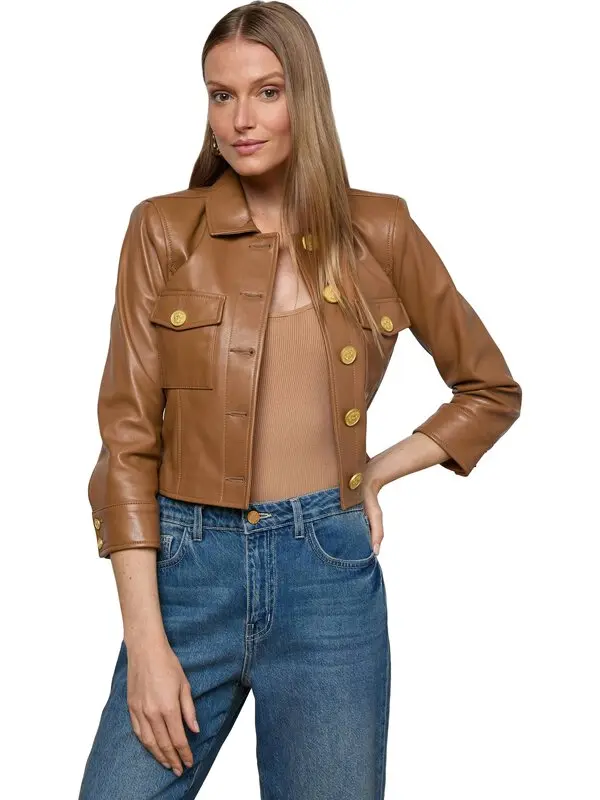 L'Agence Kumi Cropped Leather Jacket - Soft Cognac