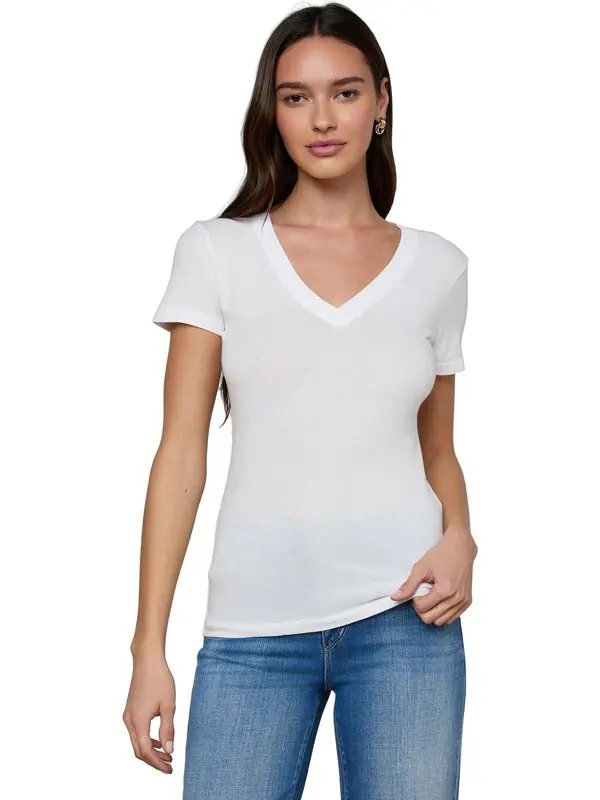 L'Agence Becca Cotton V-neck T-shirt - White