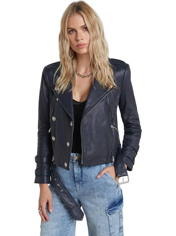 L'Agence Billie Belted Leather Jacket - Midnight