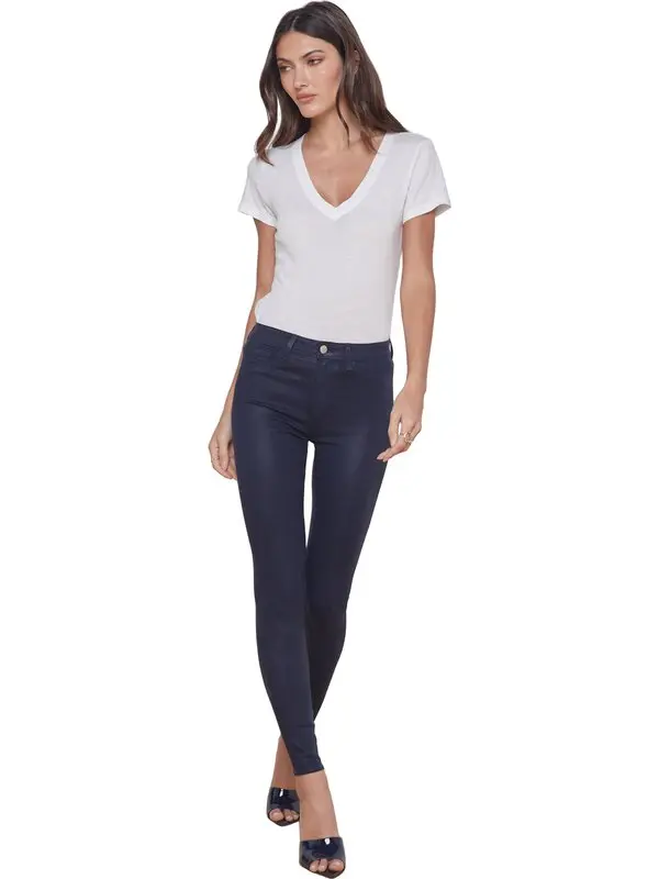 L'Agence Marguerite Coated Skinny Jean - Navy Coated