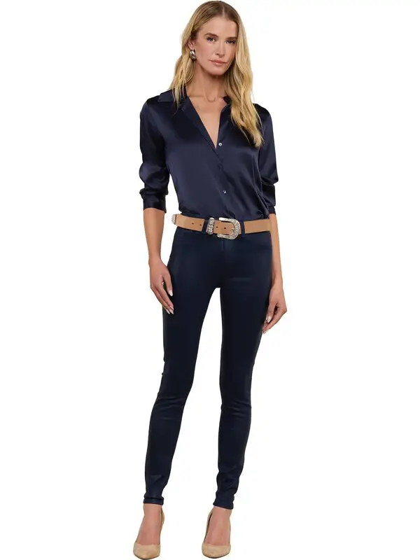 L'Agence Marguerite Coated Skinny Jean - Navy Coated