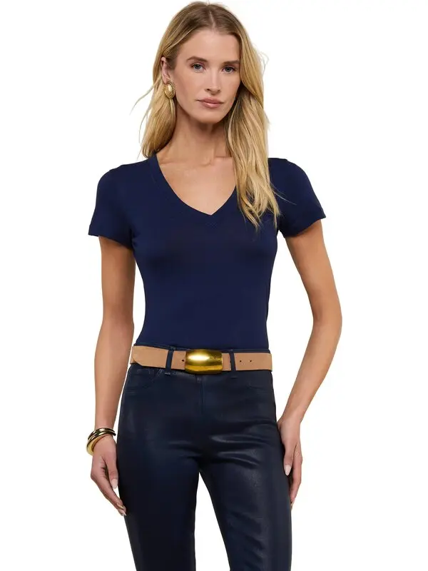 L'Agence Becca Cotton V-neck T-shirt - Navy