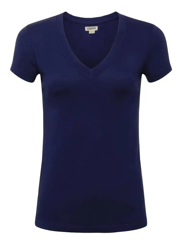 L'Agence Becca Cotton V-neck T-shirt - Navy