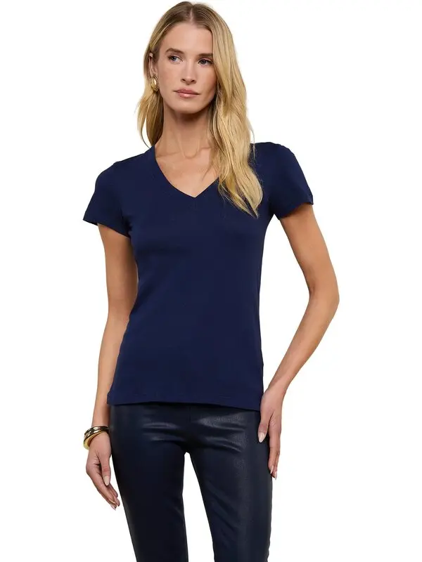 L'Agence Becca Cotton V-neck T-shirt - Navy