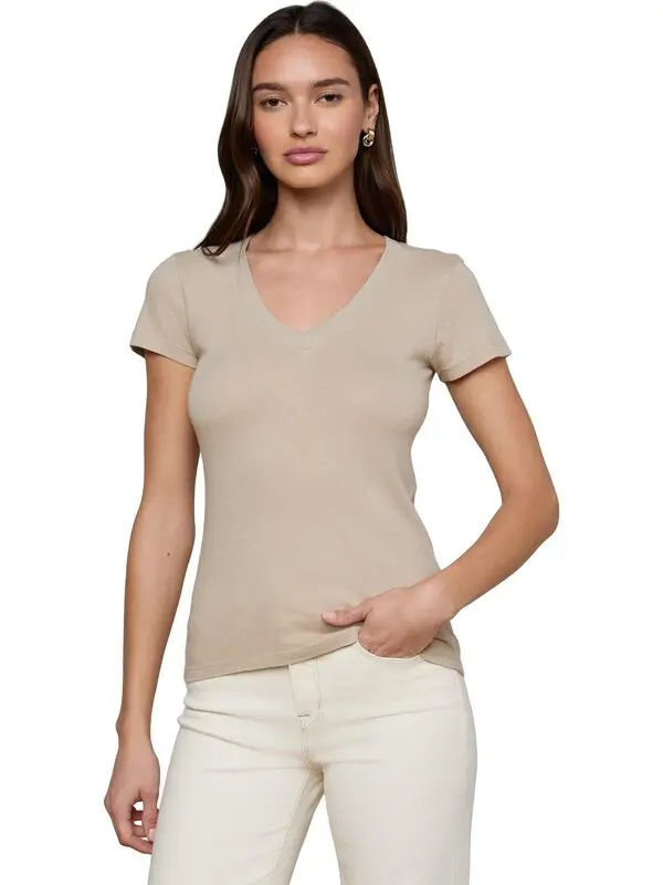 L'Agence Becca Cotton V-neck T-shirt - Biscuit