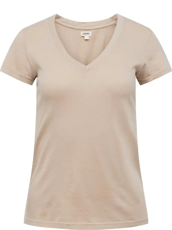 L'Agence Becca Cotton V-neck T-shirt - Biscuit
