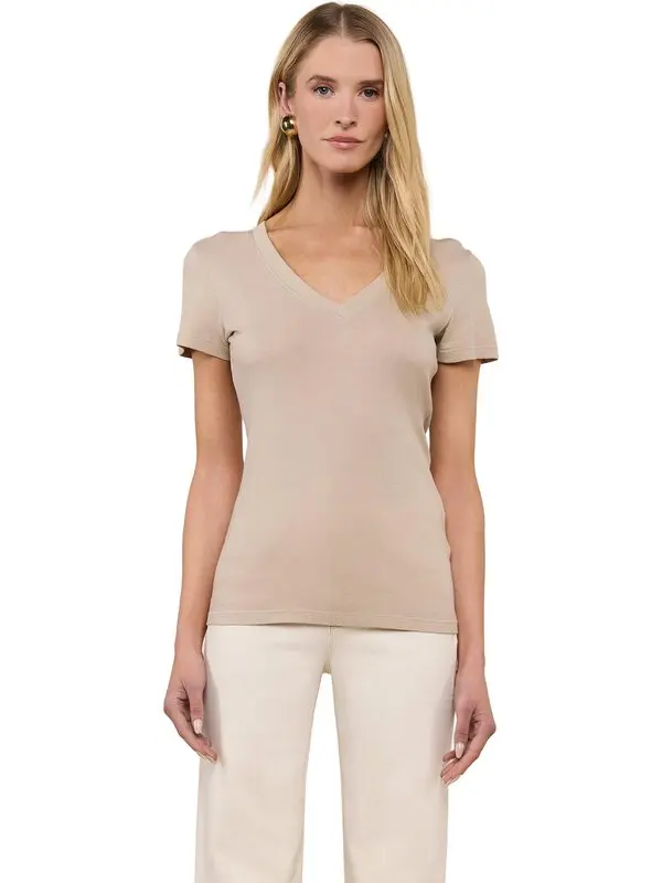 L'Agence Becca Cotton V-neck T-shirt - Biscuit