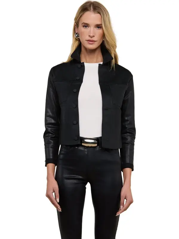 L'Agence Janelle Coated Denim Jacket - Saturated Black Coated