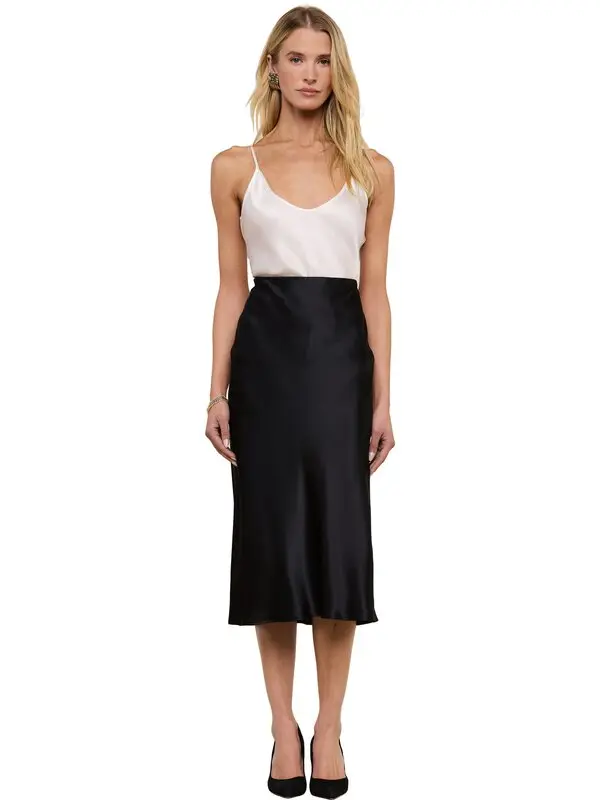 L'Agence Perin Silk Midi Skirt - Black