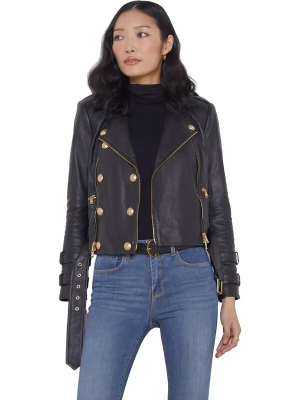 L'Agence Billie Belted Leather Jacket - Black