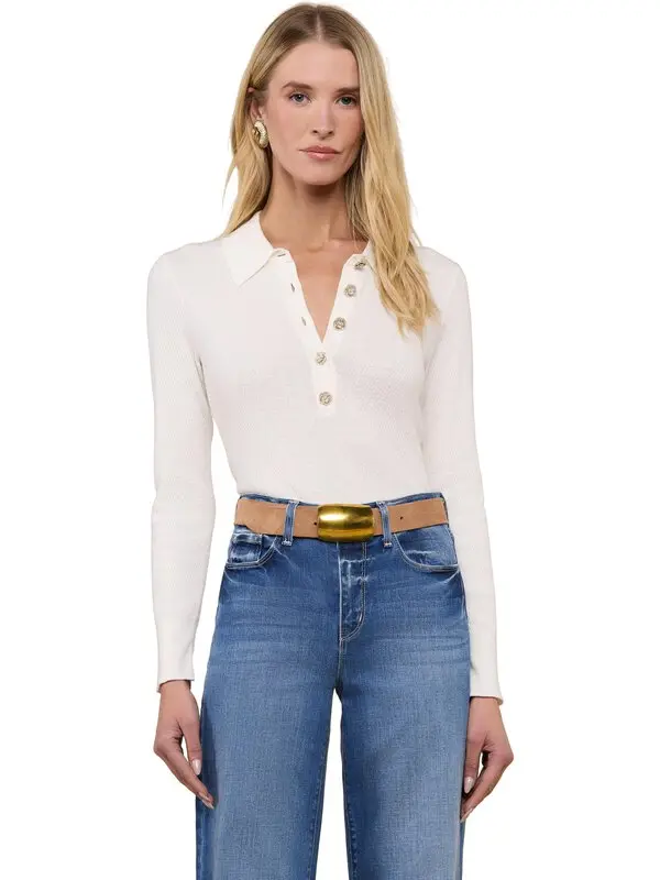 L'Agence Sterling Slim Fit Sweater - Ivory/jewel Button
