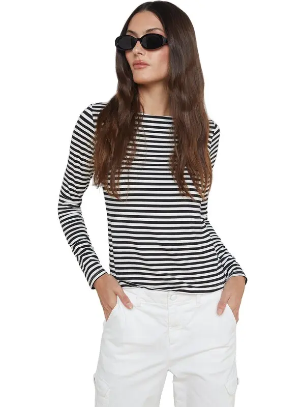 L'Agence Tess Long Sleeve T-shirt - Black/white Stripe