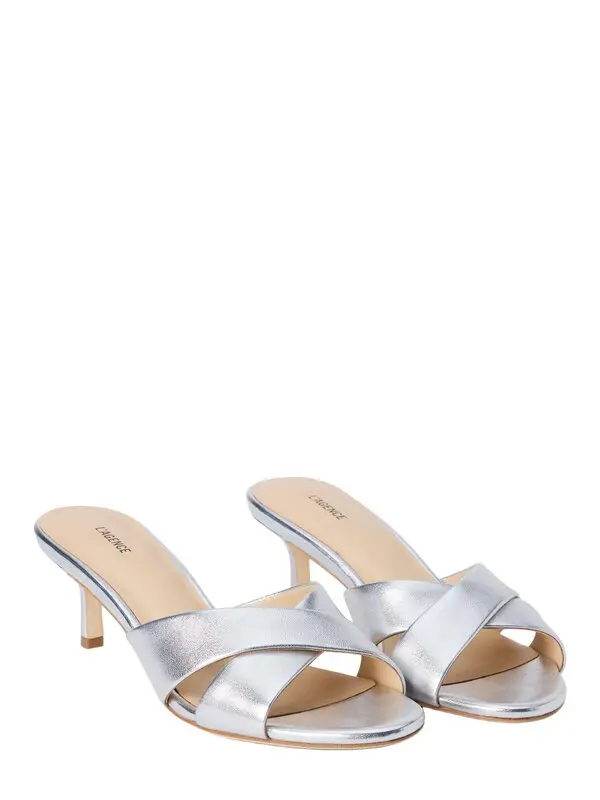 L'Agence Aveline Metallic Leather Kitten-heel Sandal - Silver Leather