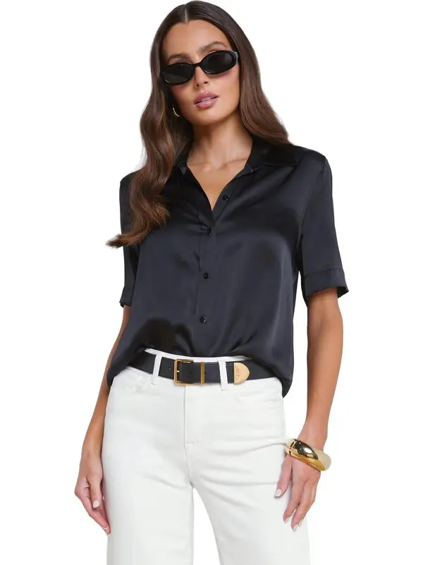 L'Agence Ellah Silk Blouse Top - Black