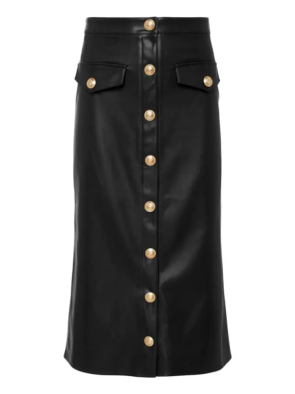 L'Agence Milann Vegan Leather Midi Skirt - Black