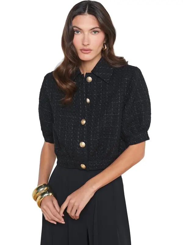 L'Agence Cove Cropped Tweed Jacket - Black