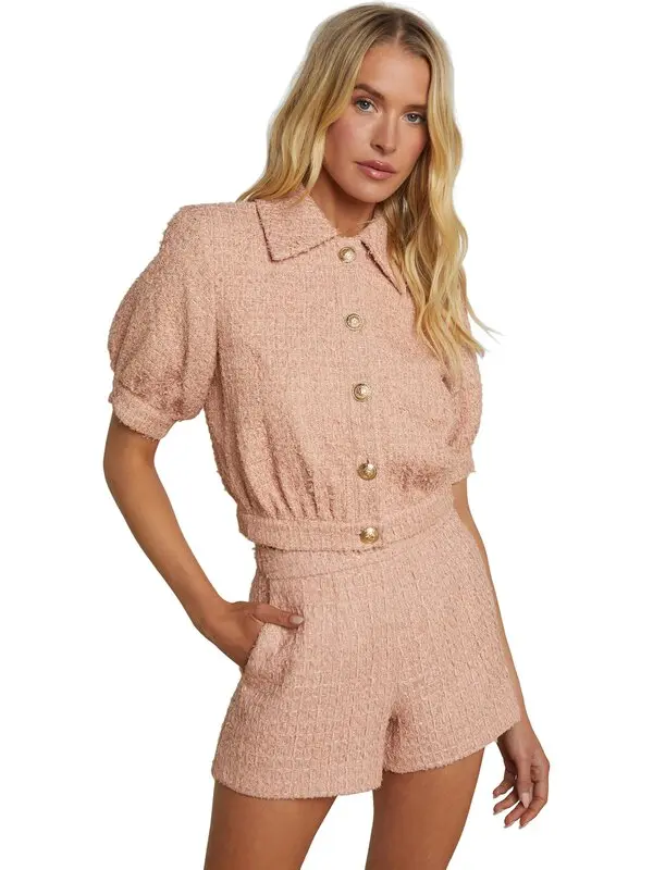 L'Agence Cove Cropped Tweed Jacket - Dusty Pink