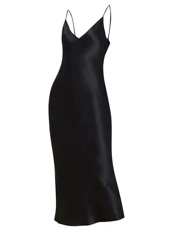 L'Agence Seridie Silk Slip Midi Dress - Black