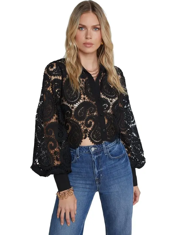 L'Agence Odelia Lace Blouse Top - Black